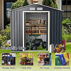 Renatone Outdoor Storage Shed, 7 x 4 FT Galvanized Metal Storage House with 4 Vents & Double Sliding, Steel Utility Tool Shed for Garden, Backyard, Patio