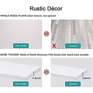 Recogwood 24 Inch Floating Shelves White Floating Shelf for Wall, Durable Natural Wood Oak Floating Shelf for Bedroom Bathroom Kitchen, Easy Assembly, Classic Design, White Color, 24*6*0.8 (1 Pack)