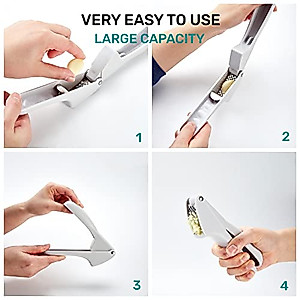 HiramWare Garlic Press, Kitchen Garlic Mincer Slicer or Squeezer with Ergonomic handle, Professional Ginger Crusher with Good Grip, Easy to Clean and Squeeze, Dishwasher Safe, BPA Free, Heavy Duty