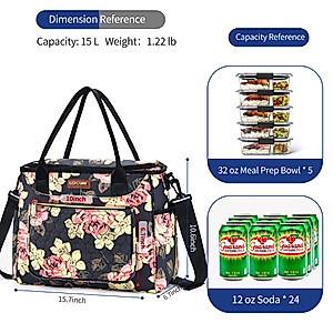 LOKASS Lunch Box - Lunch Bag Women Insulated Lunch Box for Women Teacher Nurse Tote Bag for Work Picnic or Travel Removable Shoulder Strap Side Pocket - Peony