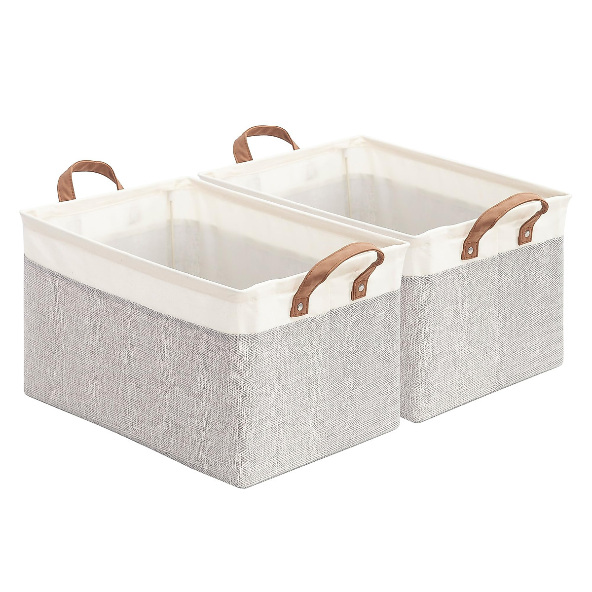 STORAGEIDEAS Storage Basket Bins with Metal Frame, Extra Large Collapsible Fabric Storage Baskets for Organizing Shelf, Basket Organizer W/Handles for Toys Towels, Laundry, Nursery, 2-Pack, White Grey