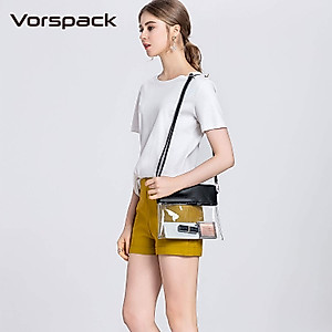 Vorspack 2 Packs Black Clear Purse Stadium Approved - Clear Bag Clear Crossbody Bag for Concerts Sports Festivals