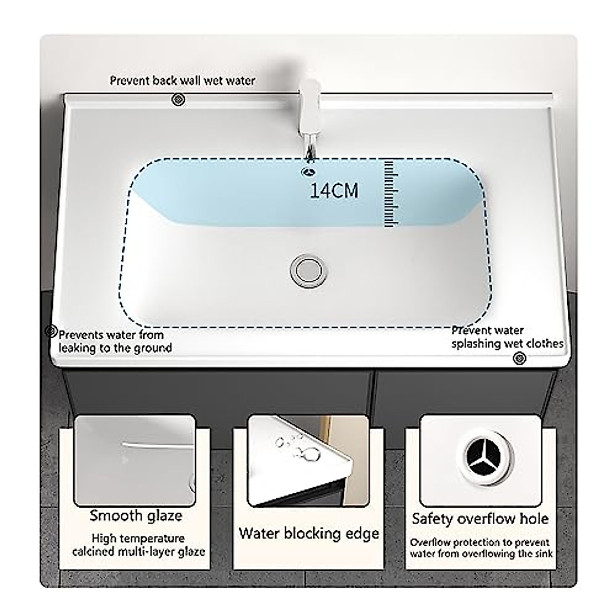 Bathroom Sink Cabinet,Bathroom Vanity with Sink,Modern Undermount Small Single Bathroom Cabinet Set,Bathroom Vanity and Sink Combo,Small Bathroom Vanity Wall Mounted ( Color : Artificial stone , Size