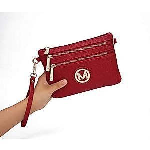 MKF 2 in 1 Crossbody Bags for Women, Wristlet Purse - Ladys Small PU Leather Messenger Handbag - Adjustable Strap Black