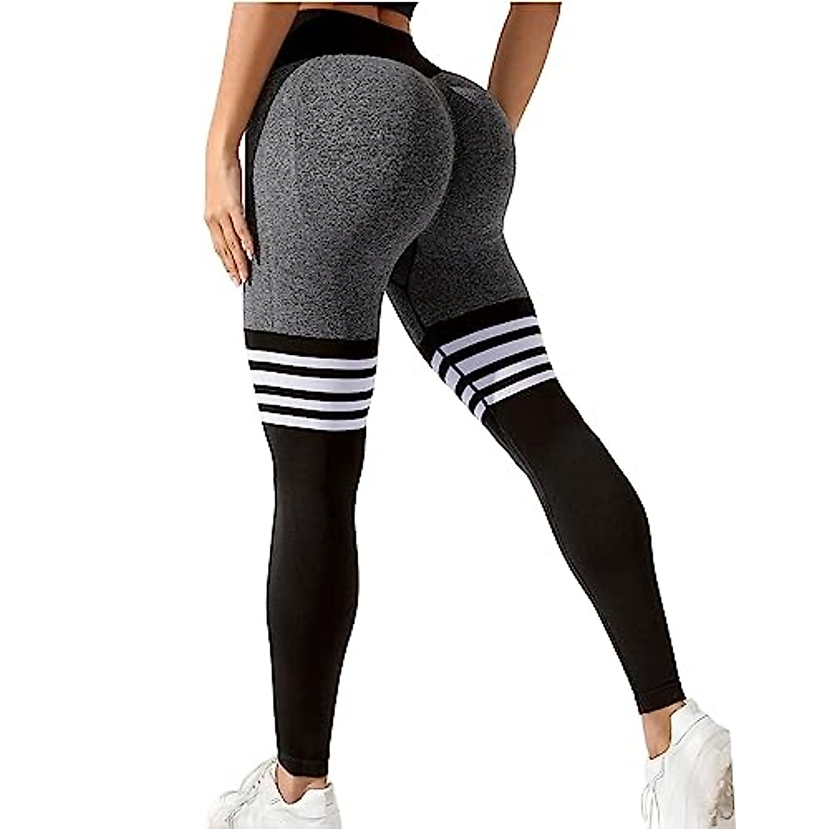 CFR Women Scrunch Butt Lifting Seamless Leggings High Waist Stretchy Workout Fitness Yoga Pants Tummy Control Gym Tights #4 Pants Stripe Black,M