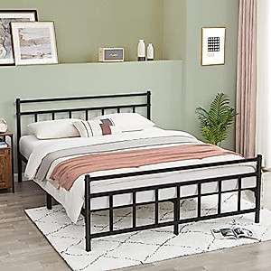 GreenForest Queen Bed Frame with Headboard Metal Platform Bed Heavy Duty No-Noise Steel Slats Support Mattress Foundation, No Box Spring Needed, Queen Size