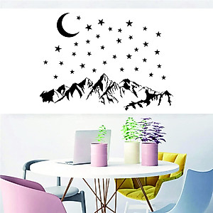 ANFRJJI Mystery Mountain Decal Hill Silhouette Art Vinyl Wall Sticker with Cute Moon and Stars Wall Art Murals for Living Room and Bedroom Effect Size : 45"x32"inch (Black-jwh316-Mountain)