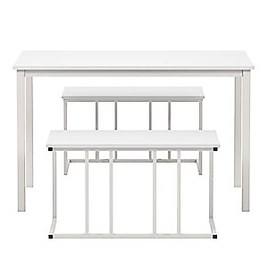 DlandHome 47'' Dining Table Set for 4, Kitchen Table Set Dining Table and 2 Benches, Kitchen Table and Benches, 3 Pieces Breakfast Table Set Dining Table with Bench Dining Room Bench Set, White