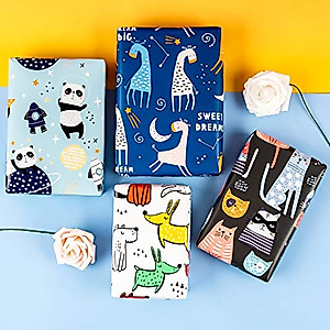 WRAPAHOLIC Wrapping Paper Sheet - Cute Animal Design for Birthday, Holiday, Party, Baby Shower - 1 Roll Contains 6 Sheets - 17.5 inch X 39.3 inch Per Sheet