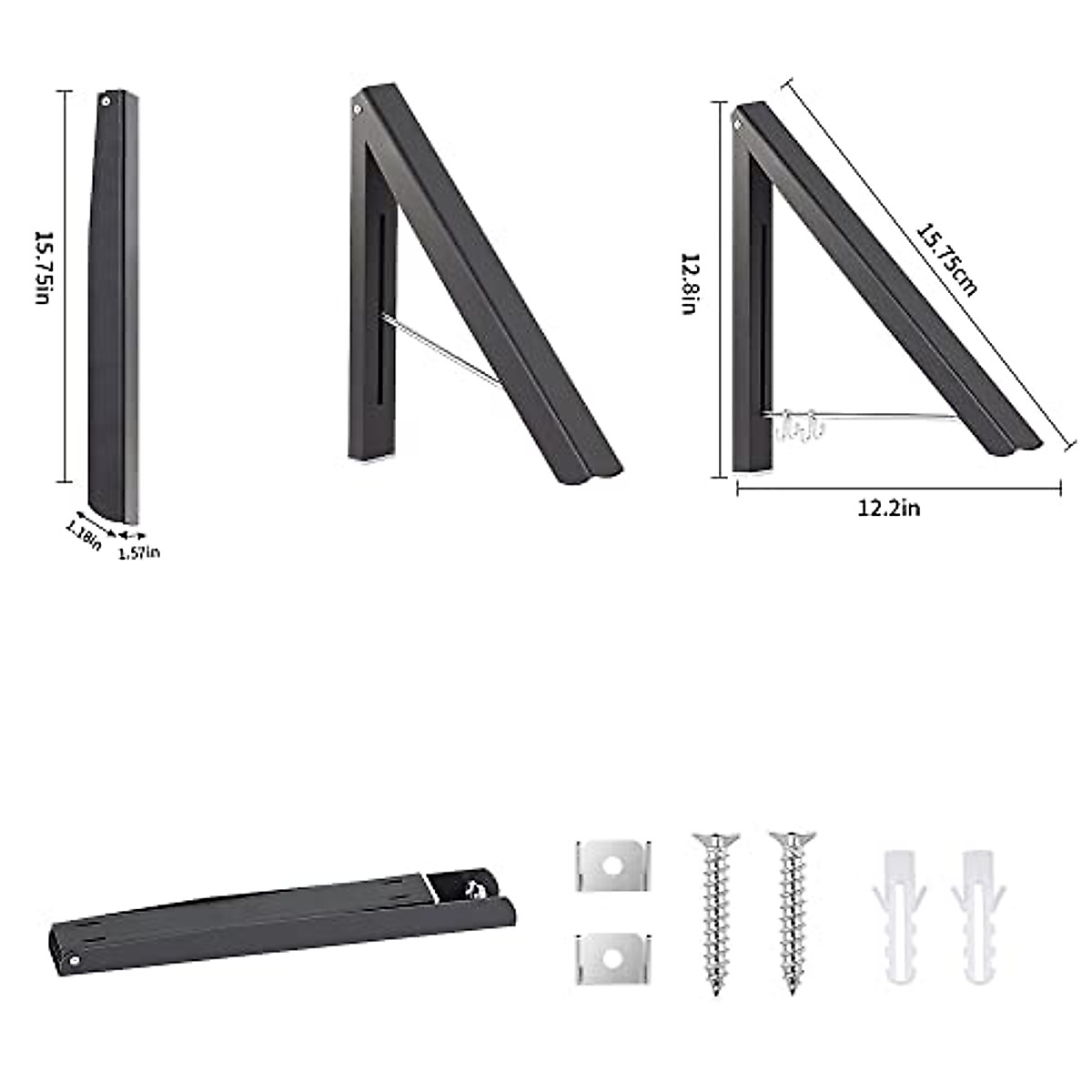 ETiME Closet Hanging Storage Organizer, Wall Mounted Clothes Drying Rack Foldable Laundry Room Accessories Retractable Clothes Rack for Balcony, Bathroom, Patio and Bedroom (Single Rack, Black)