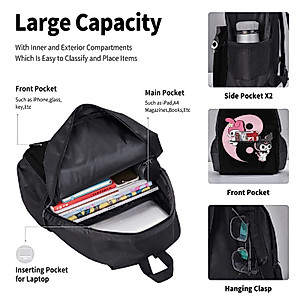 ORPJXIO Backpack 3 Piece Set Kuromi Anime My Melody Laptop Backpack Pencil Case Lunch Bag Combination For Travel Work Camping