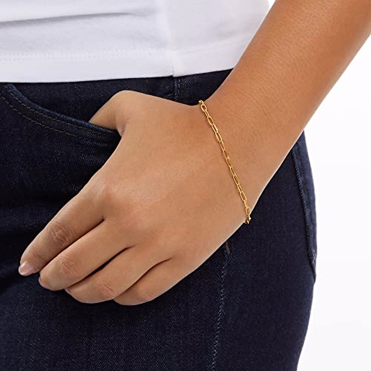Amazon Essentials 14K Gold Plated Paperclip Chain Bracelet 7.5", Yellow Gold