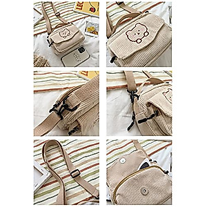 Kawaii Purse Cute Corduroy Crossbody Bag for Girls Women Kawaii Corduroy Purse Plush Shoulder Bag Fashion Canvas Bag
