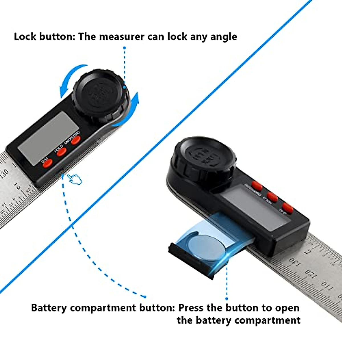 Digital Angle Finder Protractor,2 in 1 Auzof Angle Finder Ruler,7Inch / 200mm Stainless Steel Angle Measuring Tool with LCD Display for Woodworking/Carpenter(2 Batteries Included)