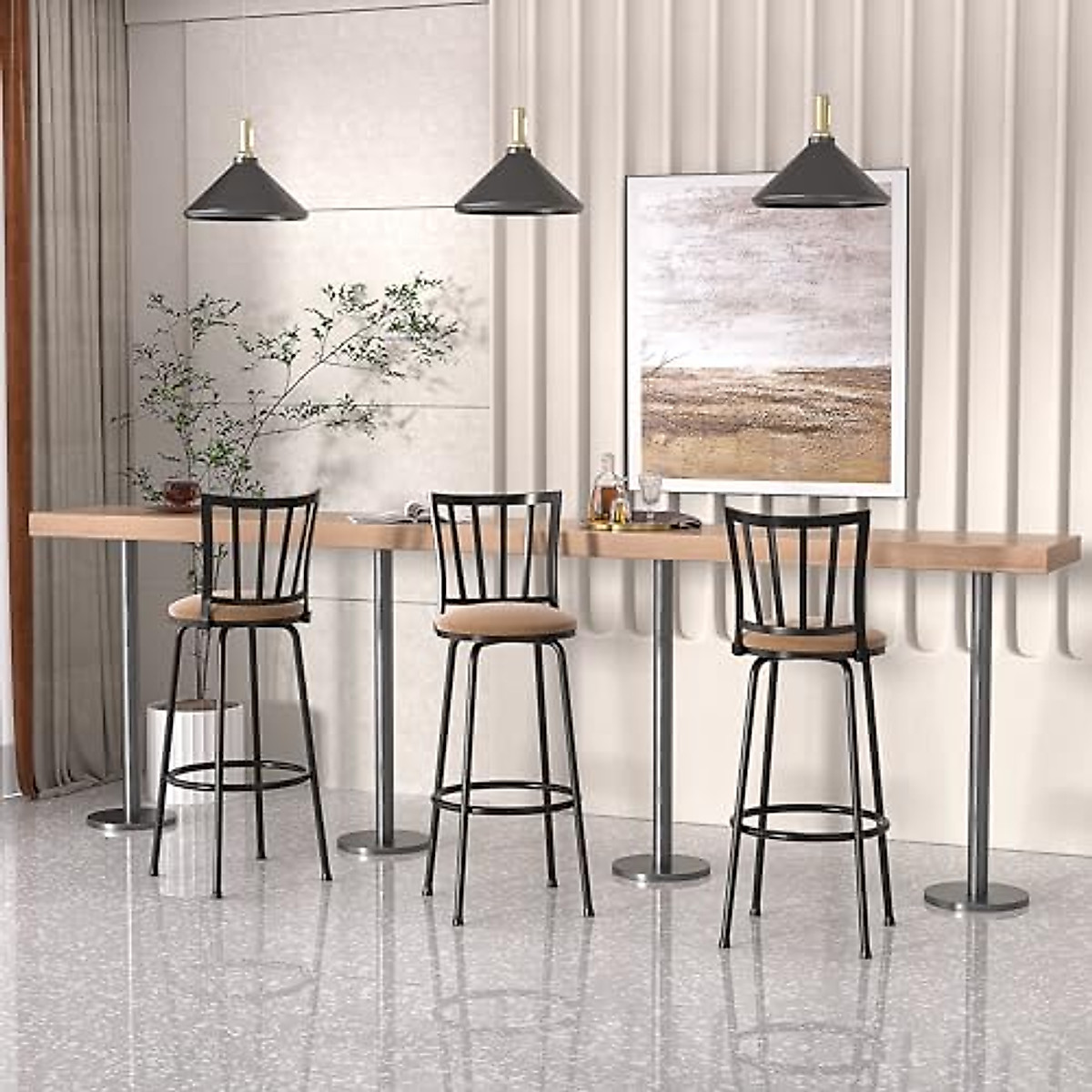 VECELO Barstools, Adjustable Counter Stools, Steel Bar Stools with 360 Degree Swivel Seat and Upholstered, Straight Line Backrest, 4 Packs