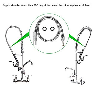 TBER Commercial Pre-rinse Sprayer Hose Replacement Kit for Pre rinse Faucet with 7/8”-20 UN Female Ends, 38” Flexible Stainless Commercial Dish Sprayer Sink Hose
