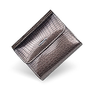 Dicihaya Women Small Compact Bifold Genuine Leather Wallet Ladies Mini Purse with ID Window Coin Pocket (Silver)