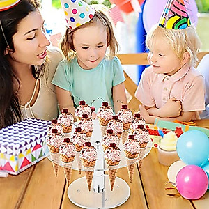KETAWA Ice Cream Cone Holder, Clear 16 Holes Food Stand,Acrylic Waffle Cone Display Stand,Hand Roll Sushi Popcorn stand Rack for Kids Party Birthday Wedding Decoration