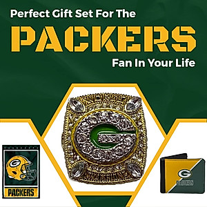 Edgell House Green Bay Packers Sports Memorabilia Gift Set – Includes a ’11 Replica Super Bowl Ring, a Packers NFL Flag and a Green Bay Packers Leather Wallet – brought to you