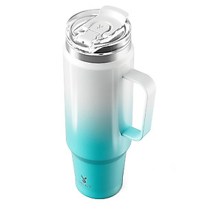 Meoky 40oz Tumbler with Handle, Stainless Steel Travel Mug with 2-in-1 Straw and Sip Lid, Vacuum Insulated Coffee Mug, 100% Leak Proof, Keeps Cold for 34 Hours or Hot for 10 Hours (Azure)