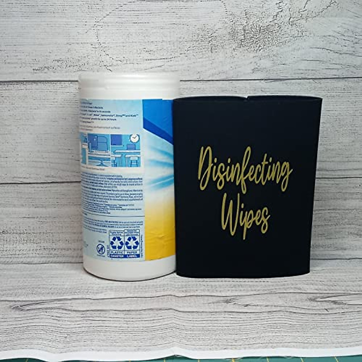 Decorative Cleaning Wipes Cover Gold Script (Large, Black)