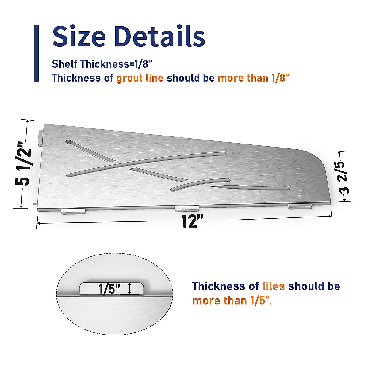 Bernkot Corner Shower Shelf 12" Brushed 304 Stainless Steel Quadrilateral Corner Shelves Recessed Bathroom Storage Shampoo Holder Organizer Kitchen Shelf Rack 2 Pack, No Drilling Needed