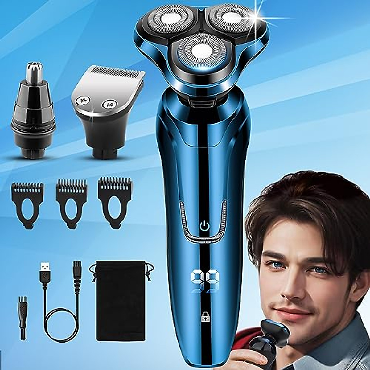 Electric Razor for Men, 2023 Men’s Electric Shavers Rotary LED Display/Waterproof/Rechargeable, Electric Shaver for Men Cordless Floating Head Replaceable Blades Portable Travel Razor Idea Gift