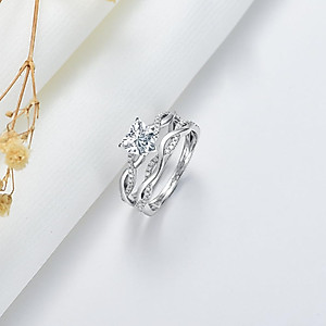 Heart Wedding Ring Set for Women 1-1/2 Carat(ctw) Moissanite Bridal Sets Wedding Rings Heart Sahped Twiseted Engagement Ring Set 925 Sterling Silver 10K 14K 18K Gold (Style 6)