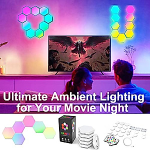 Hexagon Lights with Remote, Modular Touch Sensitive Lights Creative Geometry Assembly LED Hexagonal Wall Light,RGB Gaming Lights for Living Room, Bedroom, DIY Enthusiasts, Festival 6 Packs