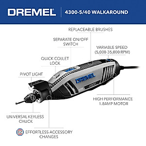 Dremel 4300-5/40 High Performance Rotary Tool Kit with LED Light- 5 Attachments & 40 Accessories- Engraver, Sander, and Polisher- Perfect for Grinding, Cutting, Wood Carving and Engraving , 9" Long