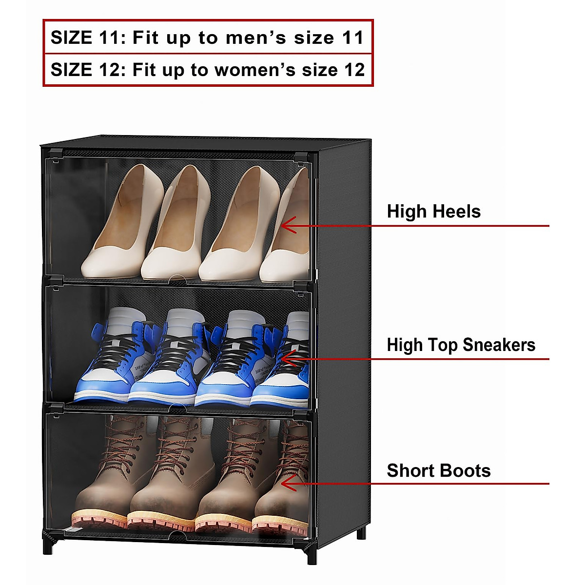 fiducial home 9 Tiers Tall Narrow Shoe Storage Cabinet for Entryway 18 Pairs High Top Shoe Cubby Container Bin with Clear Lid,Fit Size 12