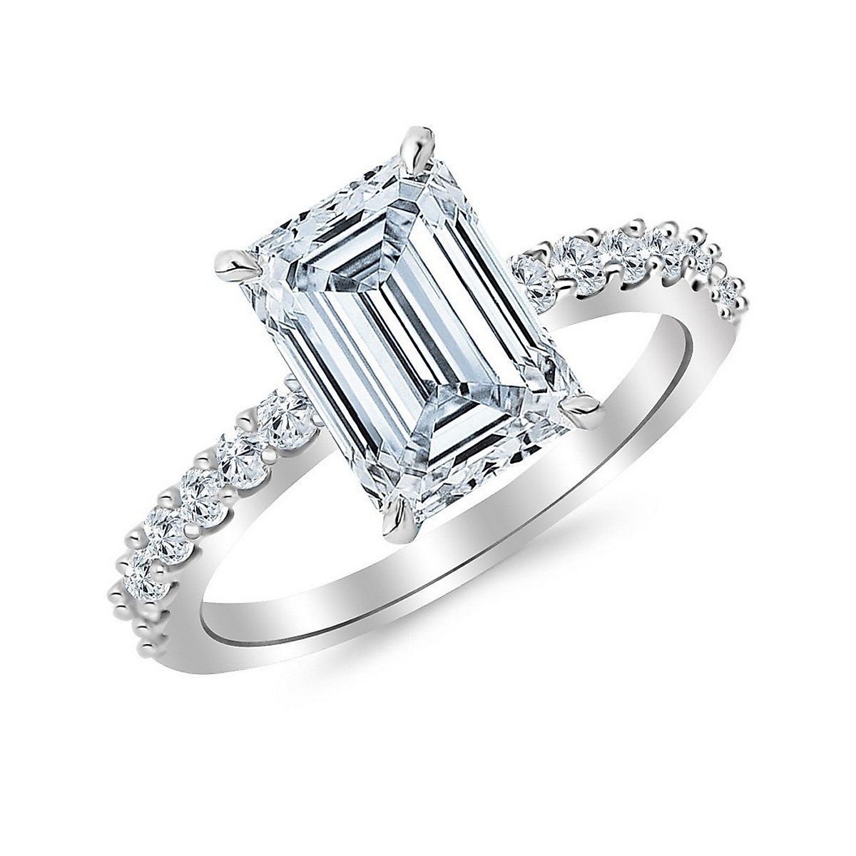 Houston Diamond District 14K White Gold 1.5 Carat LAB GROWN DIAMOND Classic Prong Set Emerald Cut Diamond Engagement Ring (D-E Color VS1-VS2 Clarity 1 Ct Center)