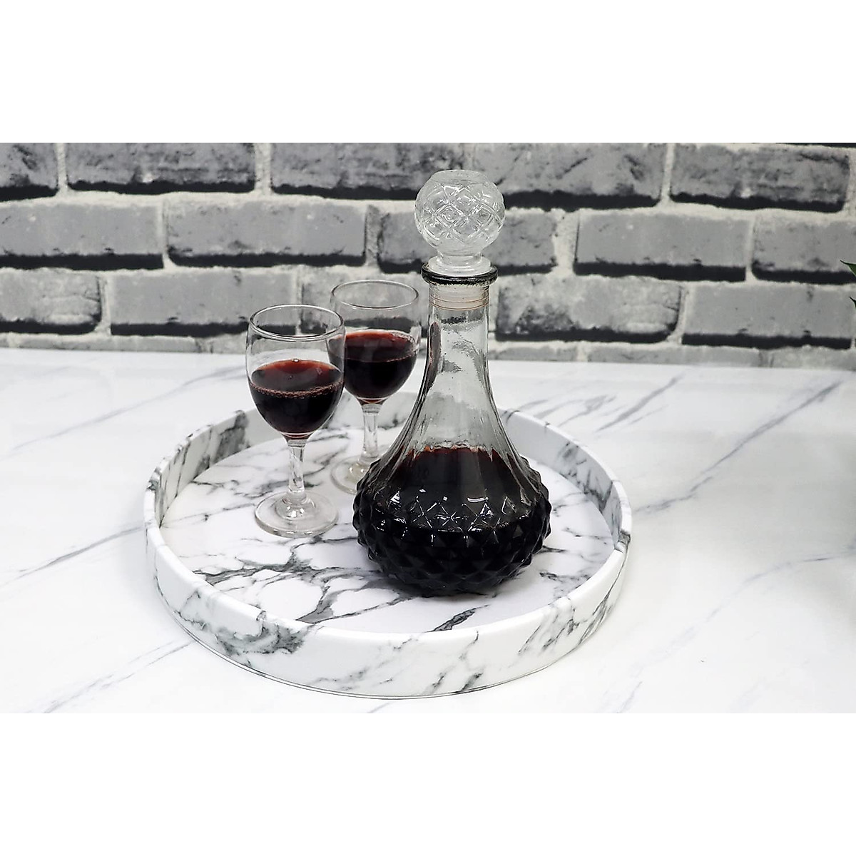 MCBZ Home Round Leather Tray, Serving Tray, Coffee Table Tray, Decorative Tray, Storage Tray, Size 13.2 * 1.8 inch (White)