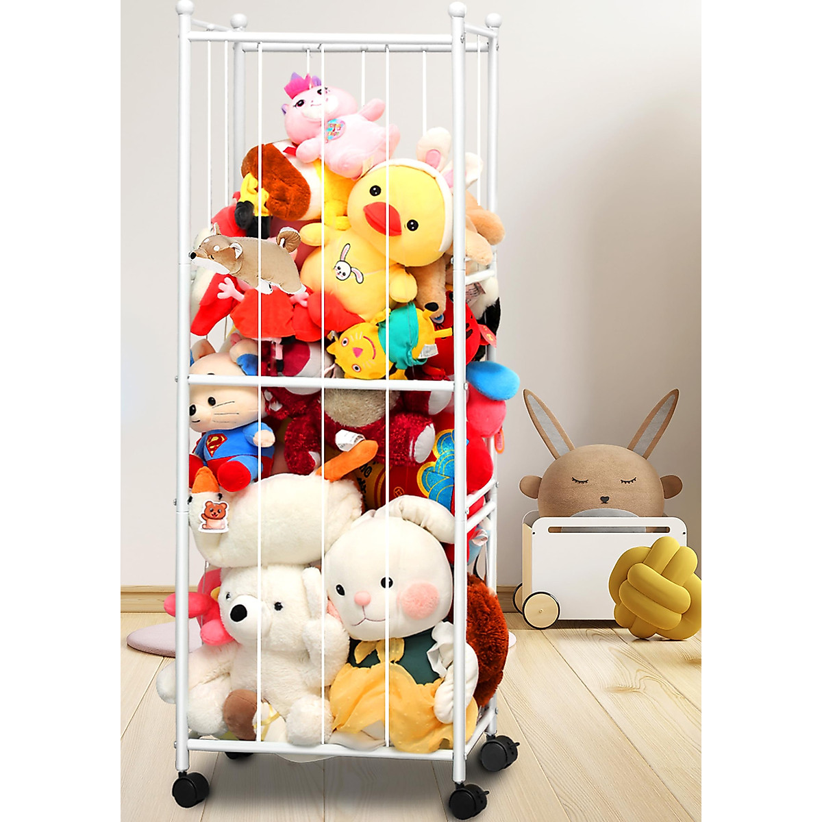 【Metal Tubes】Stuffed Animal Storage, Plush Toy Storage Organizer Shlf, Extra Large Stuffed Animal Holder With 360° Brake Wheels, Stuffed Animal Zoo Storage For Nursery Playroom Kids Room, White