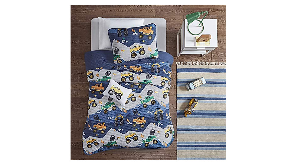 Mi Zone Kids Nash Reversible Quilt Set - Vibrant Monster Truck Bedding