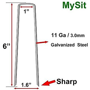 MySit 50x 6-Inch Galvanized Ground Garden Staples Stakes Pins, Lawn Landscape Staples Weed Fabric Staple, Heavy-Duty 11 Gauge Anti-Rust Steel Sod Anchor Securing Pegs(SodStaple_11Ga_AR50)