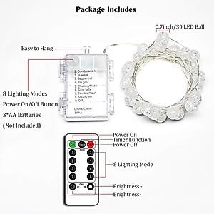 Grandhome Cactus Decor String Lights, Cactus Ornament Fairy Lights Battery Powered, 10ft 30LED String Lights Warm White, 8 Modes with Remote for Tropical Themed Bedroom Wedding Home Party Decoration