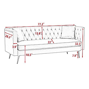 EMKK Small Velvet 2-Seater Couch with Pillows, Loveseat Accent Sofa, Living Room Sofá with Tufted Backrest, Black
