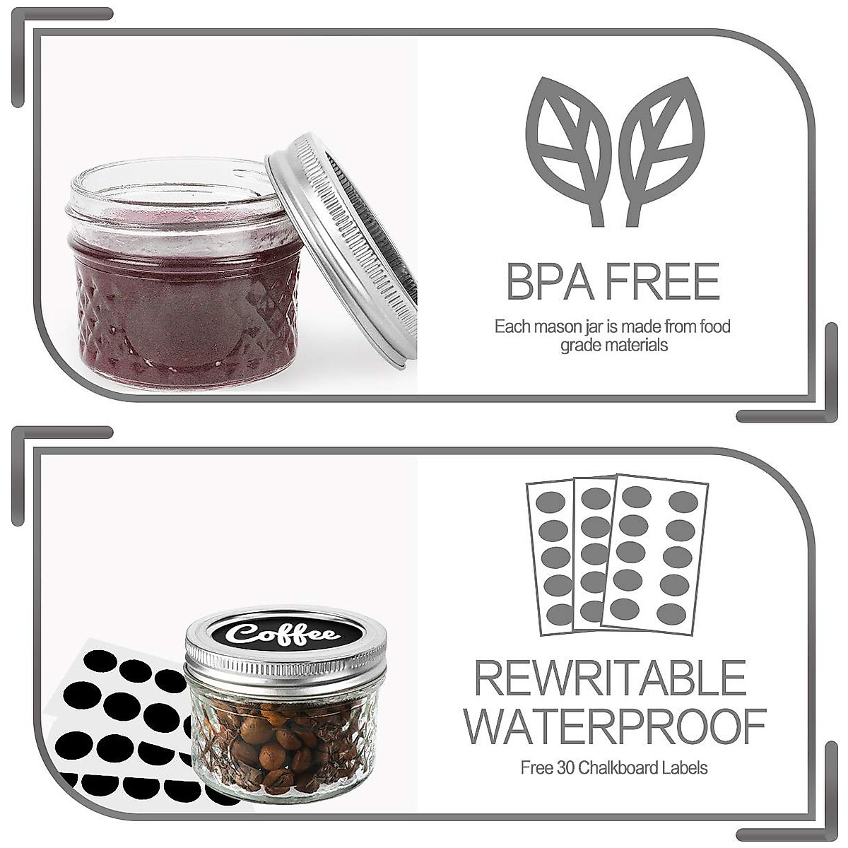 VERONES Mini Mason Jars, Mason Jars 4 oz With Regular Lids, Ideal for Jam, Honey, Wedding Favors, Shower Favors, DIY Spice Jars, 25 PACK, Extra 20 Lids