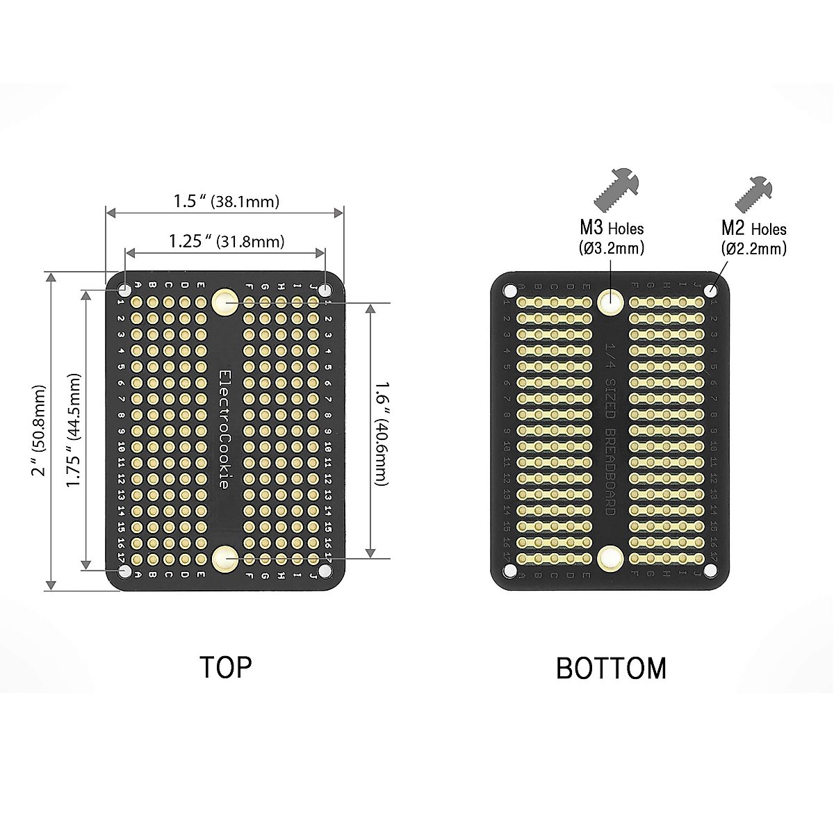 ElectroCookie Mini PCB Prototype Board Solderable Breadboard for DIY Electronics, Compatible for Mini Arduino Soldering Projects, Gold-Plated (50 Pack, Black)