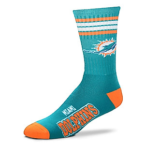 FBF - NFL Miami Dolphins 4 Stripe Deuce Crew Socks Mens Large 10-13