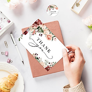 Whaline 24 Pack Floral Thank You Cards Bulk Watercolor Flower Thank You Note Cards with Envelopes Stickers for Fall Wedding Bridal Shower Birthday Invitation