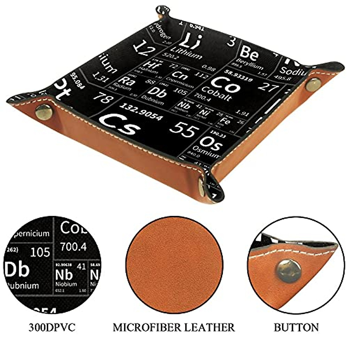 Valet Tray, PU Leather Catchall, Tray Organizer, Storage Box for Watches Jewelry Coins Key, Blackboard Periodic Table of Chemical Elements