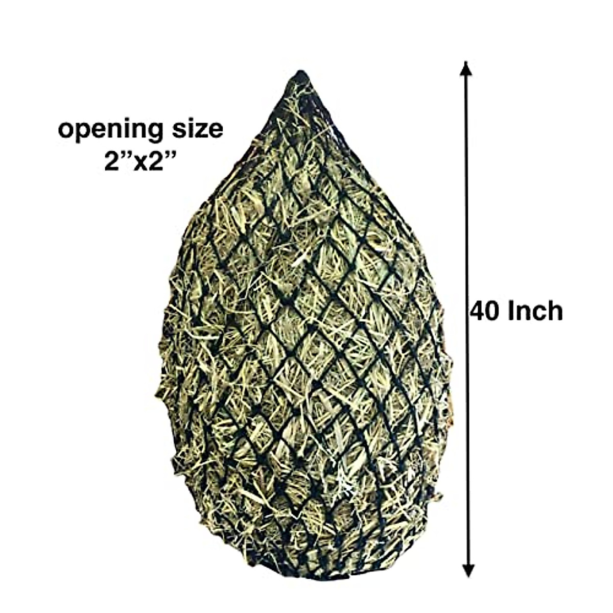 Majestic Ally 2”x2” Holes Slow Feed 40” Very Sturdy Hay Net with Bottom Ring for Desirous Horses, Nylon monofilament Rope Hanging, Adjustable Feeder for Trailer, Stall, and Portable Wear. (Black)