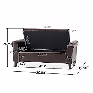 Christopher Knight Home Keiko Contemporary Rolled Arm Storage Ottoman Bench, Brown and Dark, 19.75" D x 50" W x 20.5" H