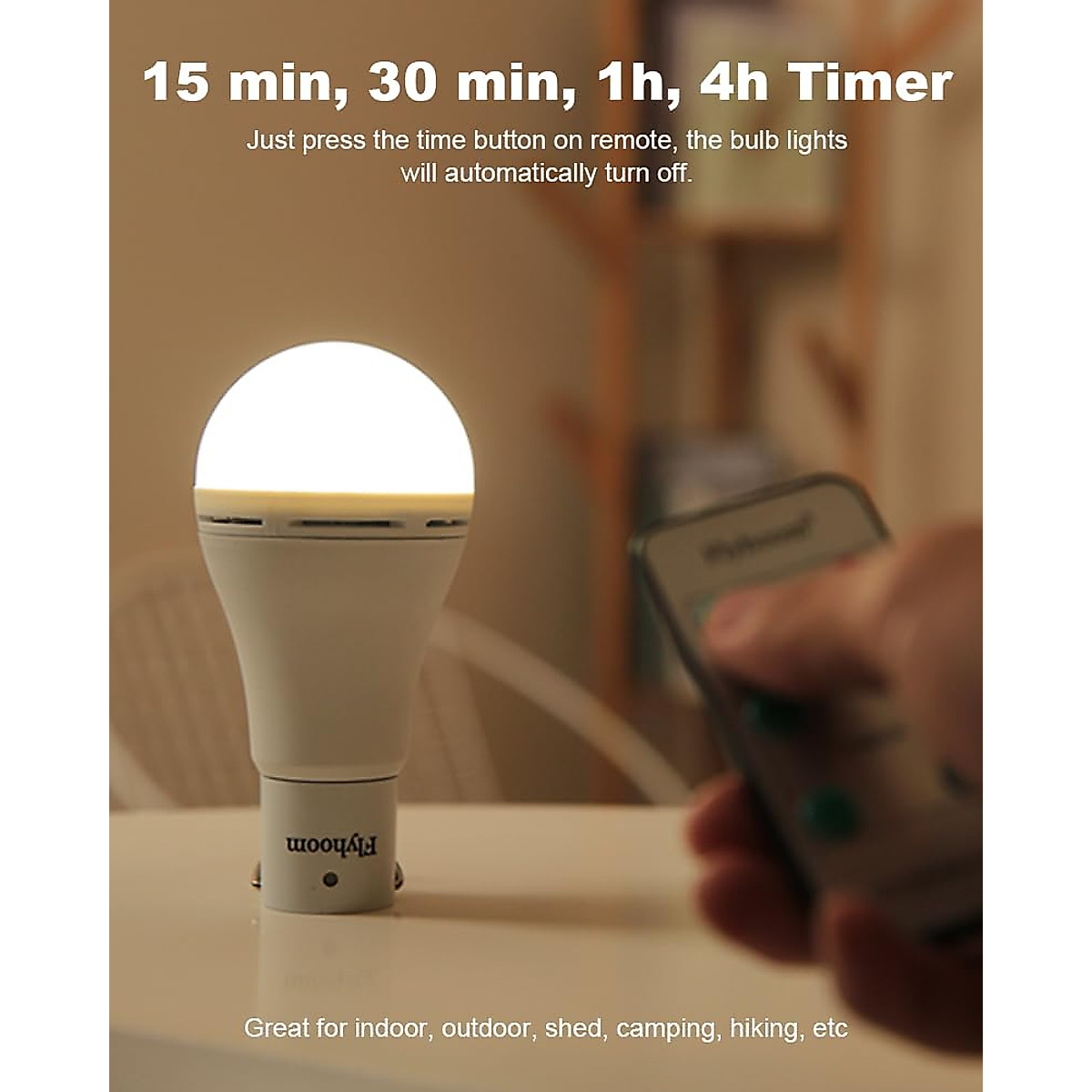 Flyhoom Portable Solar Light Bulbs with Remote, 4 Light Modes + Timer, 180LM Solar LED Light Bulbs for Indoor, Home, Chicken Coop, Camping, Hiking, Emergency (Pack of 2)