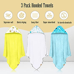 CORAL DOCK 3 Pack Baby Hooded Bath Towel Sets, Ultra Absorbent Baby Essentials Item for Newborn Boy Girl, Baby Bath Shower Towel Gifts for Infant and Toddler - Blue Star Crown