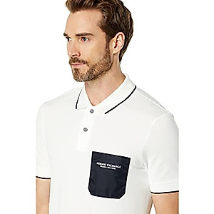 A|X ARMANI EXCHANGE Men's Nylon Logo Pocket Polo Shirt, Off White/Deep Navy, XL