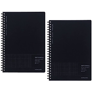 KOKUYO Soft Ring Notebook Biz - A5-50 sheets - 5 mm Grid - Black (Pack of 2)