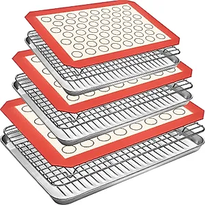 CEKEE Baking Sheet with Rack Set of 9 (3 Cookie Sheets + 3 Baking Racks + 3 Mats), Stainless Steel Baking Sheet Cooling Rack with Baking Mat Set, Baking Pans Set - Heavy Duty & Dishwasher Safe